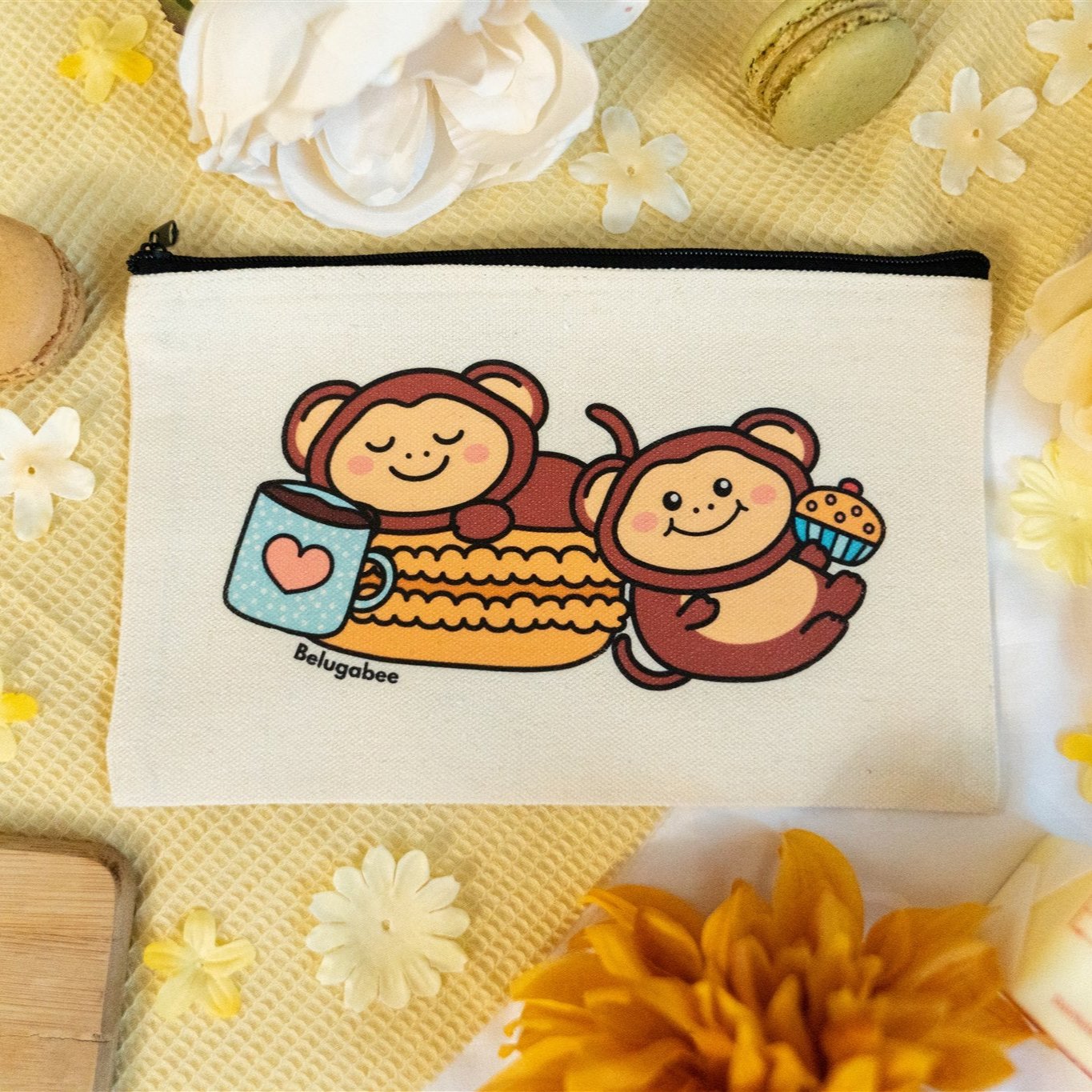 Monkey Macaron and Coffee Pencil Pouch – belugabeeofficial